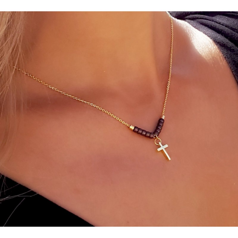 Collier fin Perles et croix